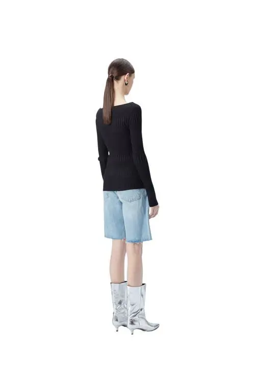 Gobi Cashmere Ribbed Cotton Silk Cashmere Blend Sweater - Black