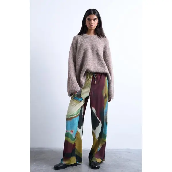 Topshop Printed Wide-leg Trousers