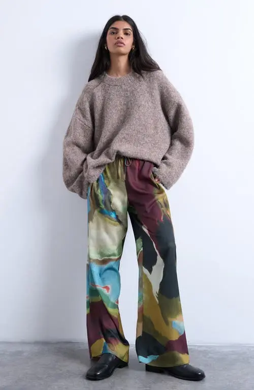 Topshop Printed Wide-leg Trousers