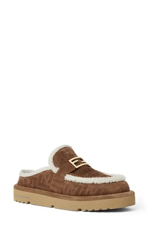 Fendi Ff Logo Shearling Lined Clog