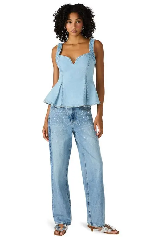 Steve Madden Zenia Stretch Cotton Peplum Top - Delft Blue