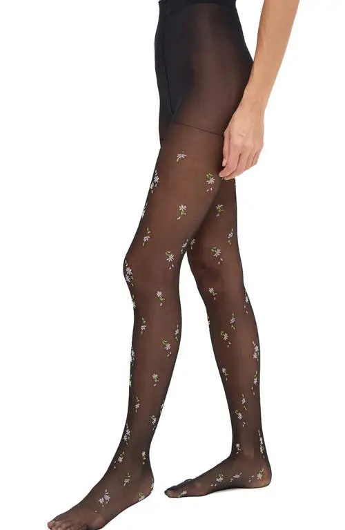 STEMS Embroidered Floral Tights - Black