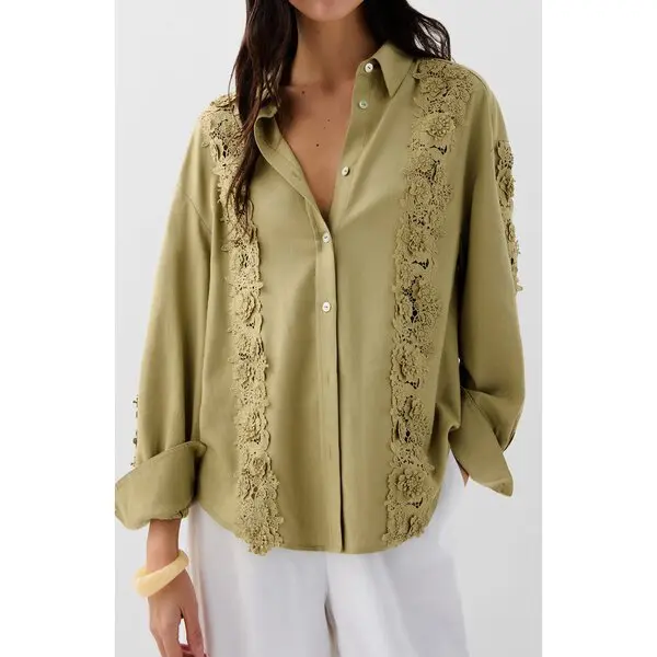 SCALPERS Lace Detail Linen-blend Shirt