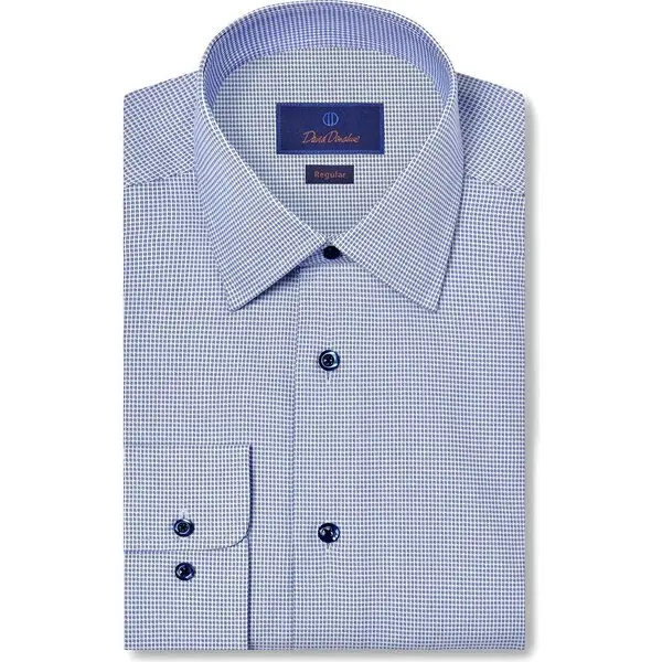 David Donahue Regular Fit Micro Dobby Dress Shirt - Blue
