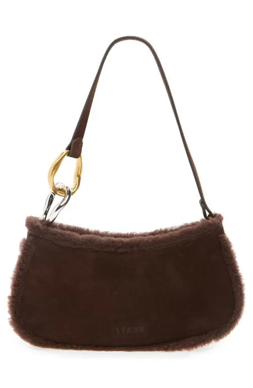 Staud Ollie Suede Shoulder Bag With Faux Shearling Trim - Espresso