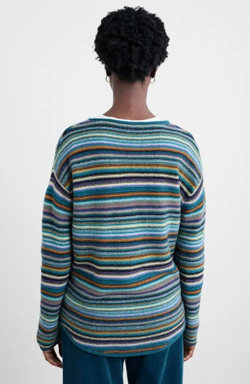 SEASALT CORNWALL Merino Wool-blend Pullover Sweater - Knit Ripple Marks Teal Multi