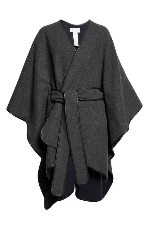 Johnstons Of Elgin Leather Piped Wool & Cashmere Belted Cape - Charcoal/navy