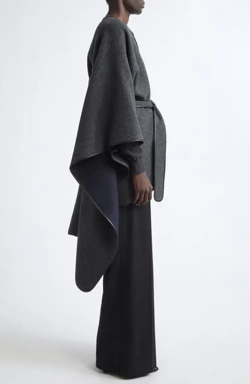 Johnstons Of Elgin Leather Piped Wool & Cashmere Belted Cape - Charcoal/navy