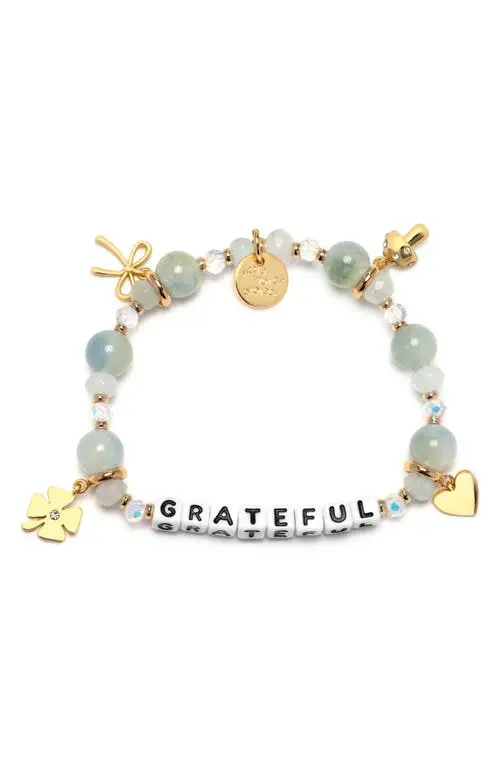 LITTLE WORDS PROJECT Grateful Beaded Stretch Bracelet - White/mint