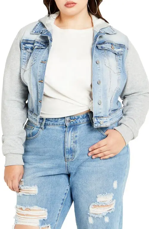 City Chic Denim & Fleece Hooded Crop Jacket