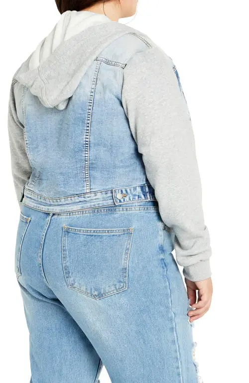 City Chic Denim & Fleece Hooded Crop Jacket