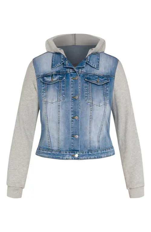 City Chic Denim & Fleece Hooded Crop Jacket