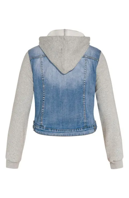 City Chic Denim & Fleece Hooded Crop Jacket