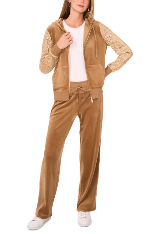 Vince Camuto Sequin Sleeve Zip Hoodie - Camel