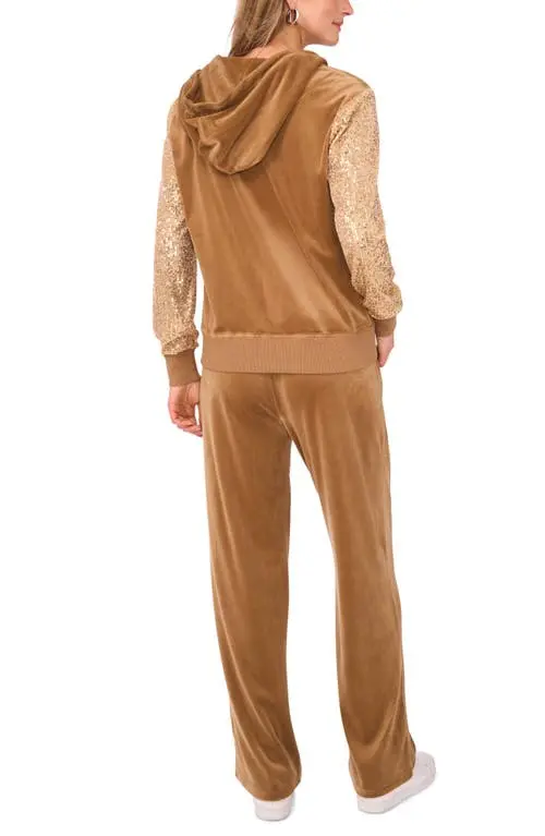 Vince Camuto Sequin Sleeve Zip Hoodie - Camel