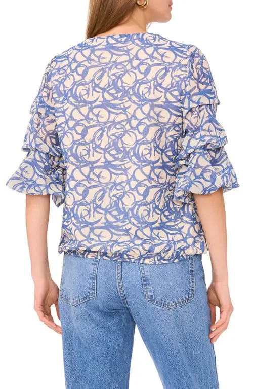 Vince Camuto Print Bubble Sleeve Top - Deep River