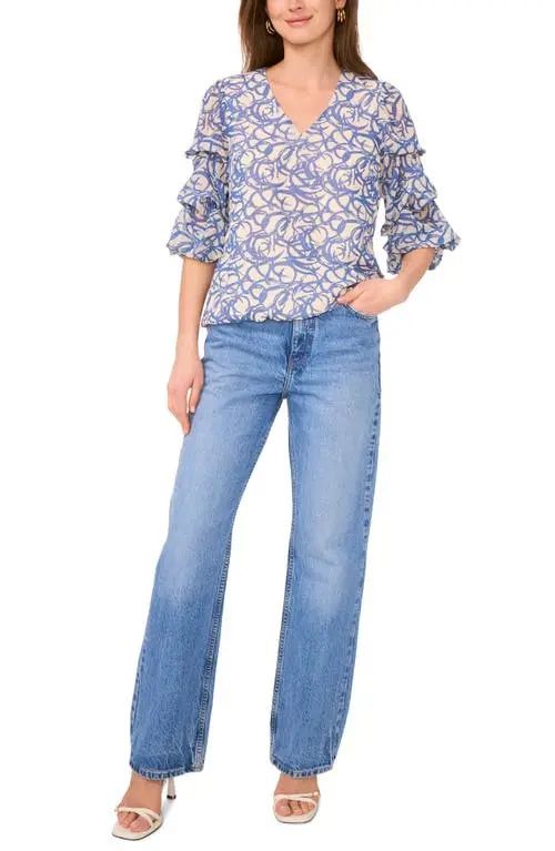 Vince Camuto Print Bubble Sleeve Top - Deep River