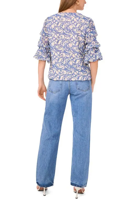 Vince Camuto Print Bubble Sleeve Top - Deep River