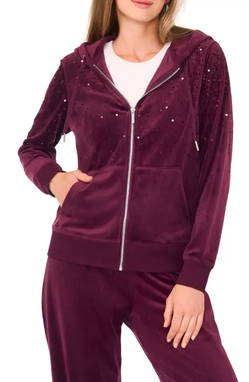 Vince Camuto Sequin Front Zip Hoodie - Plum Noir