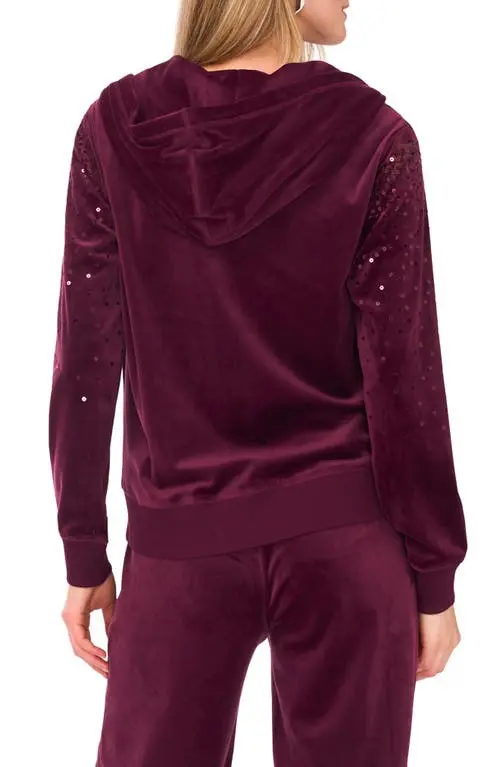 Vince Camuto Sequin Front Zip Hoodie - Plum Noir