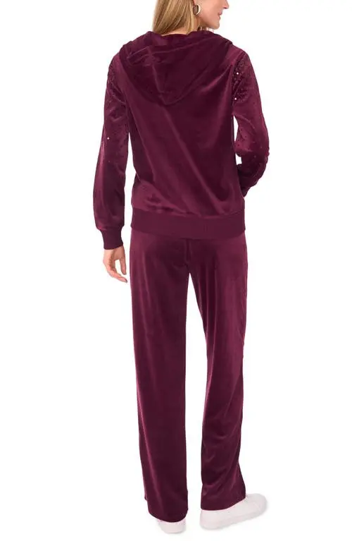 Vince Camuto Sequin Front Zip Hoodie - Plum Noir