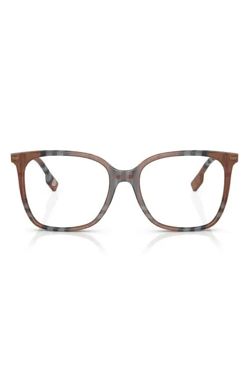 Burberry 54mm Square Full Rim Optical Glasses - Check Brown/demo Lens