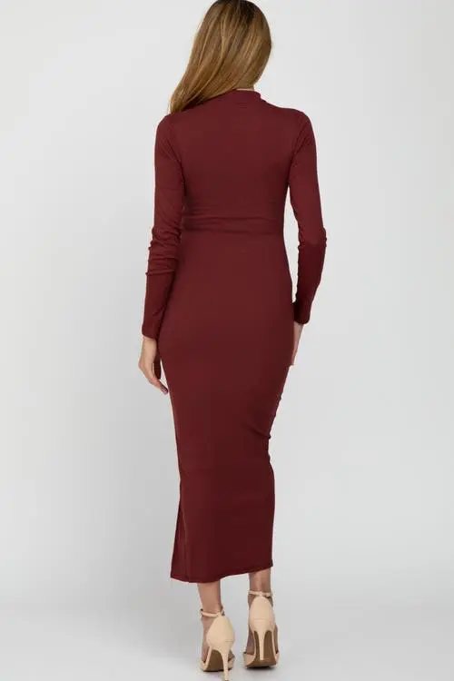 PINKBLUSH Ribbed Mock Neck Side Slit Maxi Dress