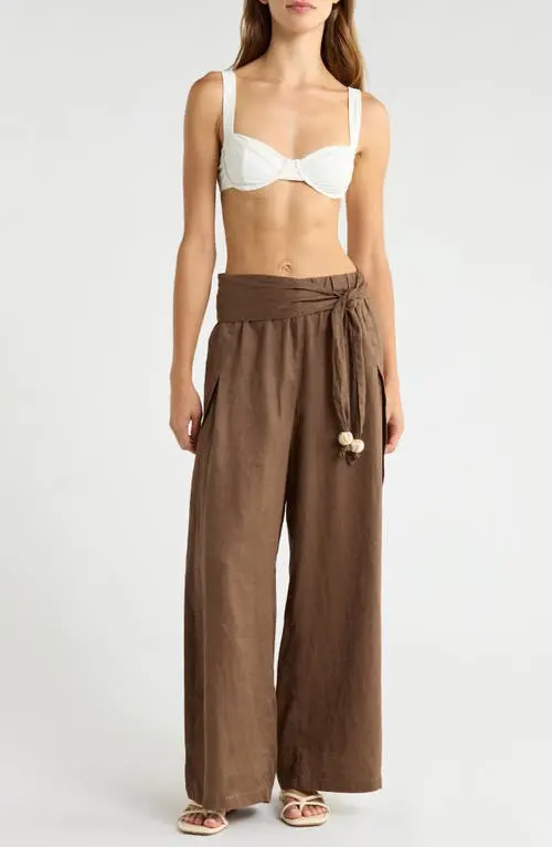 Elan Tie Side Linen Cover-up Pants - Brown
