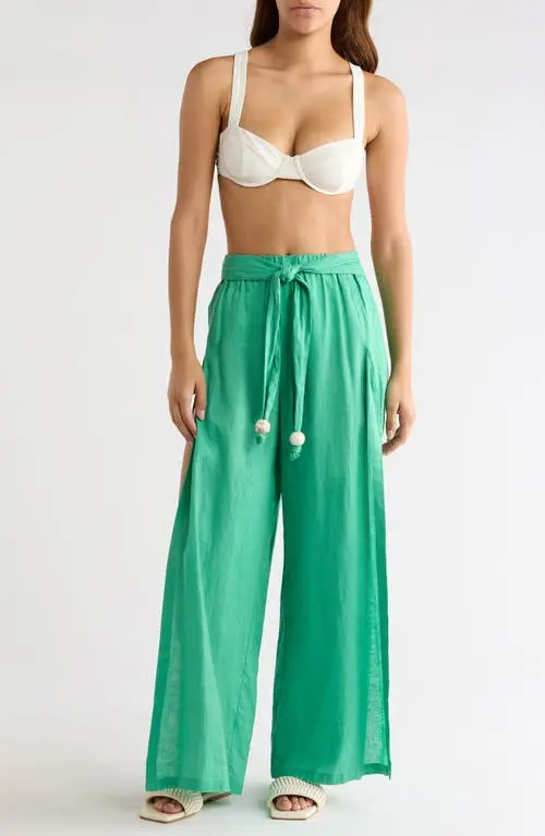 Elan Tie Side Linen Cover-up Pants - Green