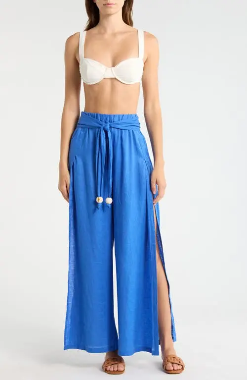 Elan Tie Side Linen Cover-up Pants - Sapphire Blue