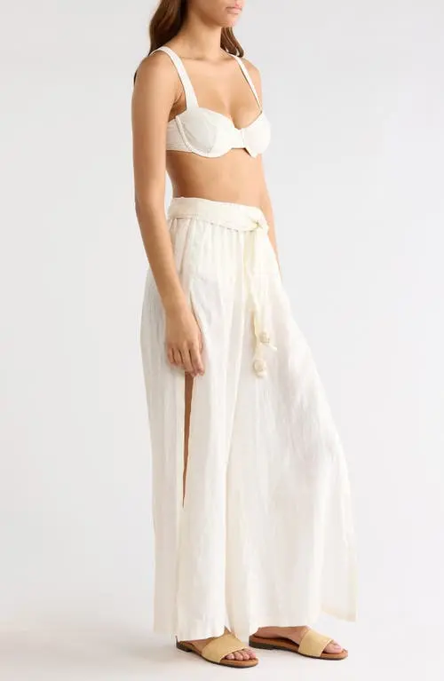 Elan Tie Side Linen Cover-up Pants - White