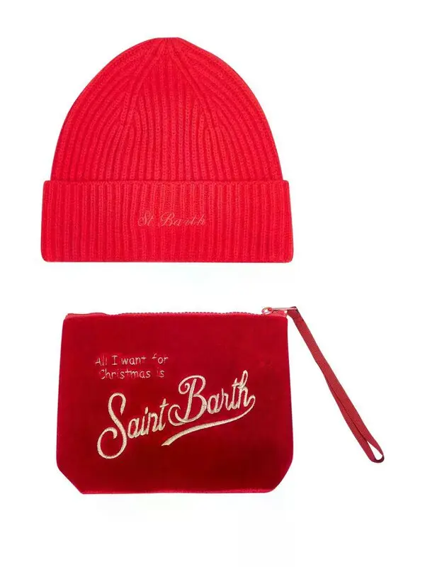 MC2 SAINT BARTH Ribbed Velvet Beanie With Pouch - Red