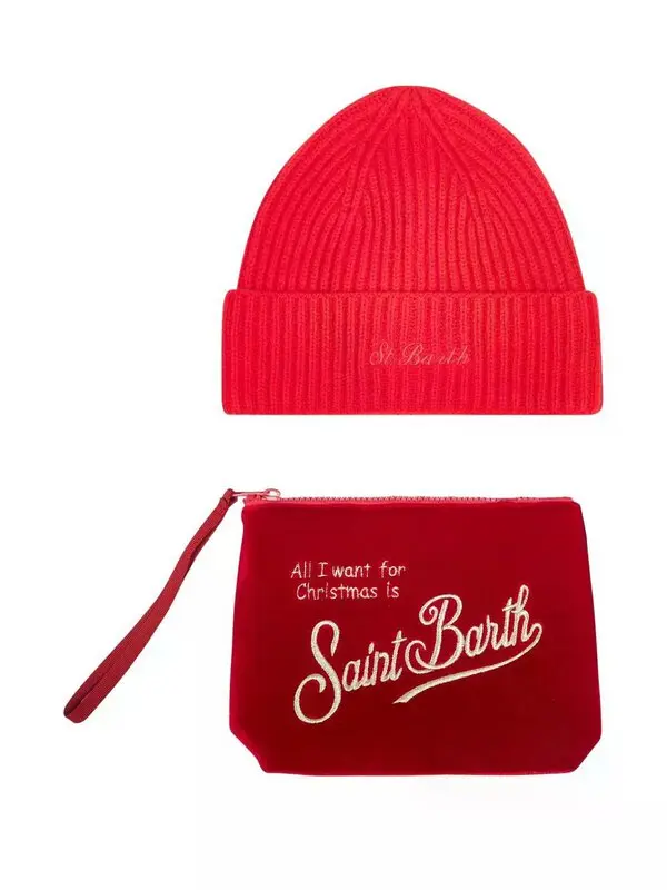 MC2 SAINT BARTH Ribbed Velvet Beanie With Pouch - Red