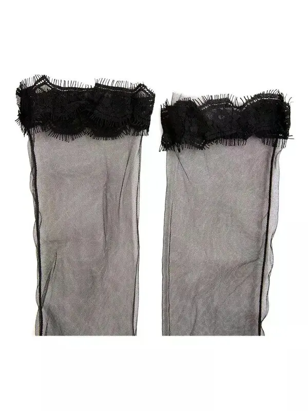 FUN FLAMINGO Lace-trimmed Sheer Socks - Black