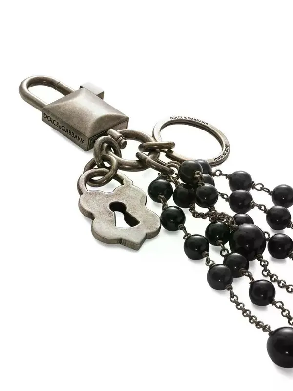 Dolce & Gabbana Padlock Beaded Keyring - Silver
