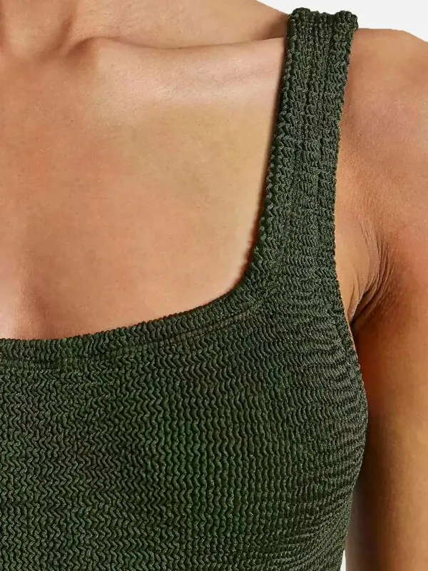Hunza G Square-neck Textured Swimsuit - Green