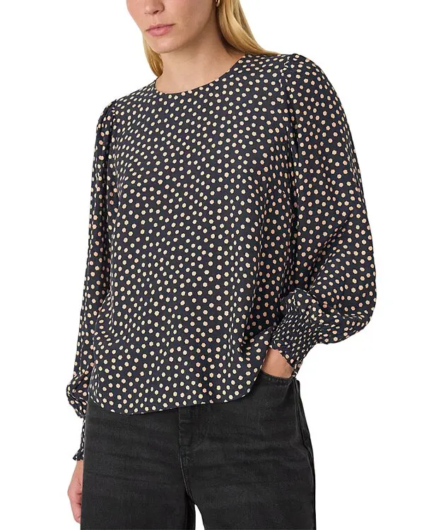 Whistles Spot Shirred Cuff Blouse