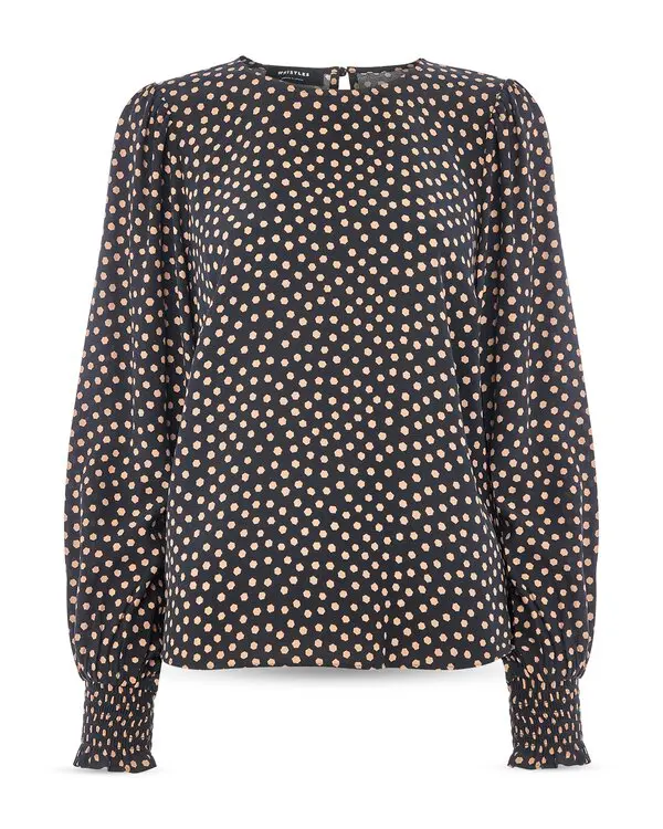 Whistles Spot Shirred Cuff Blouse