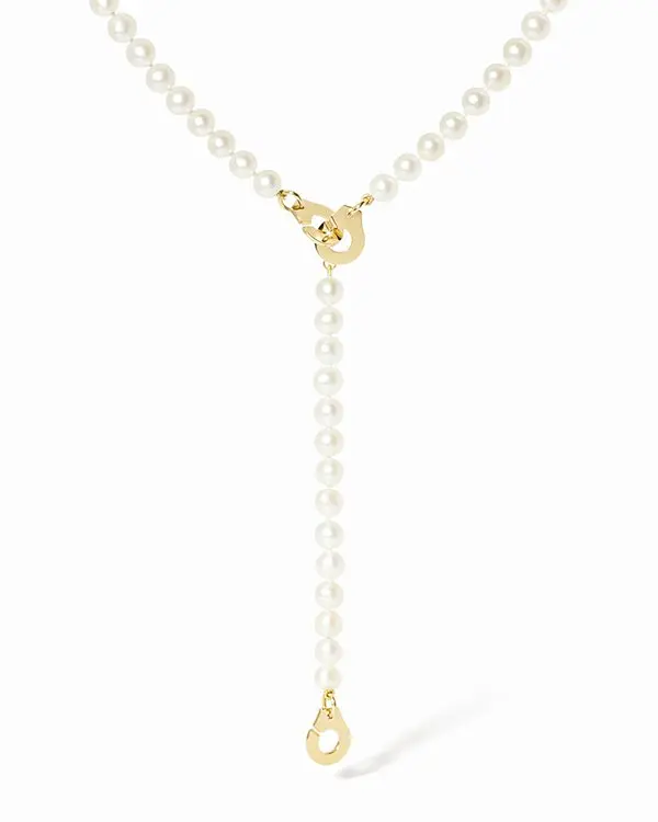 DINH VAN 18k Yellow Menottes Freshwater Pearl Lariat Necklace - Gold