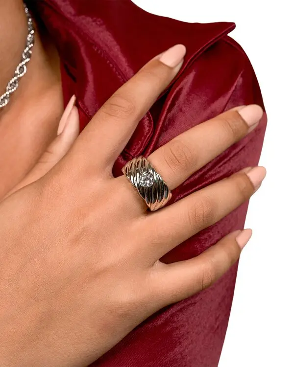 Sterling Forever Blythe Cubic Zirconia Cigar Band Ring - Silver