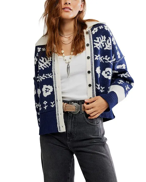 Free People Shelby Collared Cardigan - Navy