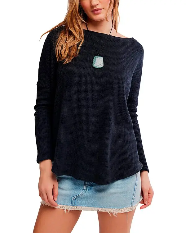 Free People Latte Blues Thermal Pullover - Black