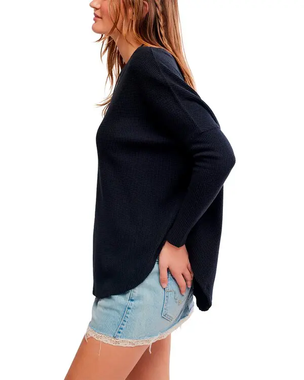 Free People Latte Blues Thermal Pullover - Black