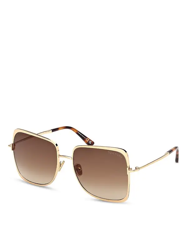 TOM FORD Tara Geometric Sunglasses - Shiny Gold/brown Gradient