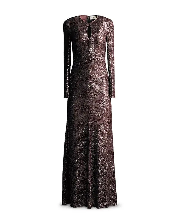 St. John Stretch Sequin Paillette Gown - Mocha