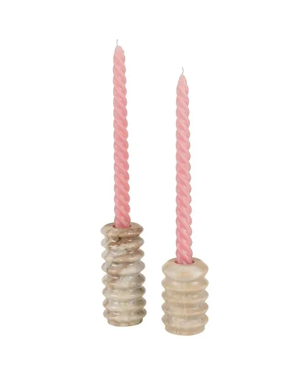 GAURI KOHLI Tracey Onyx Taper Candle Holder, Set Of 2 - Beige