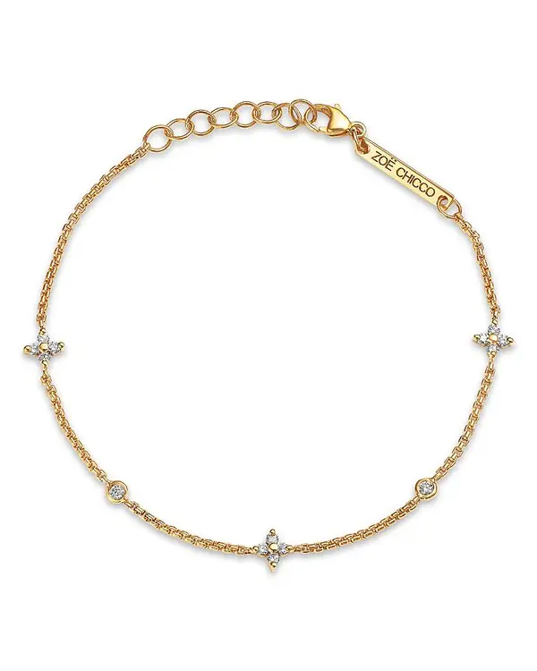 Zoe Chicco 14k Yellow Diamond Flower Chain Bracelet - Gold