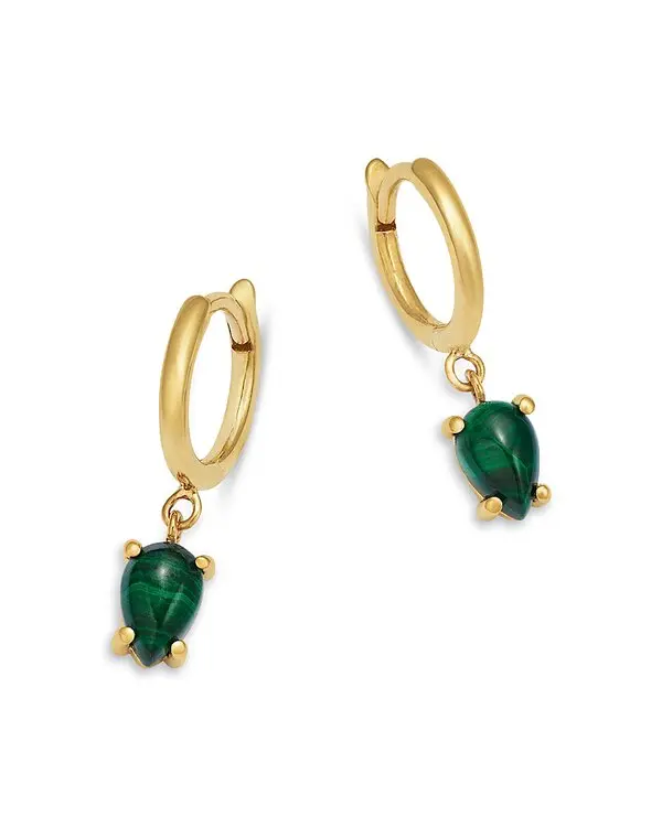 Zoe Chicco 14k Yellow Malachite Pear Dangle Huggie Hoop Earrings - Gold