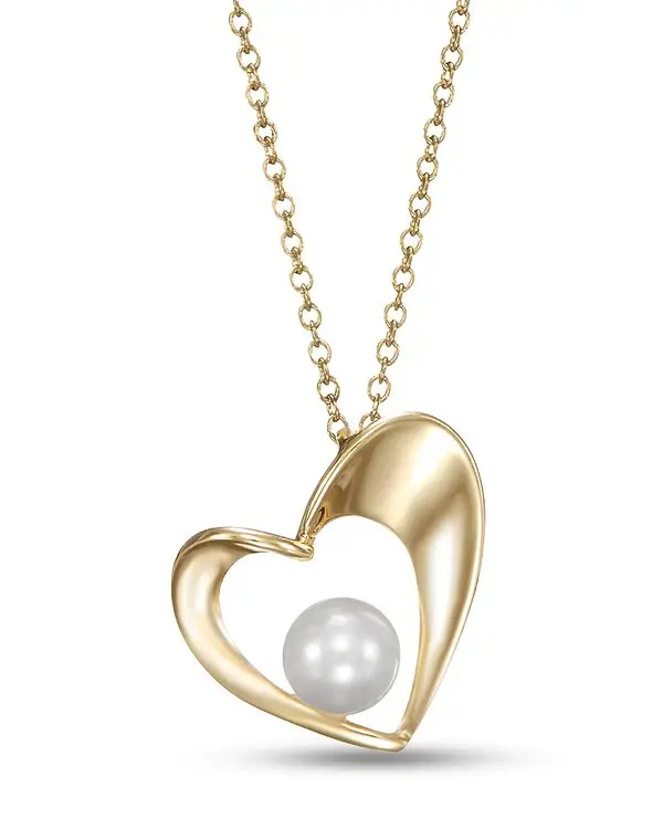 Bloomingdale'S 14k Yellow Freshwater Pearl Heart Pendant Necklace - Gold