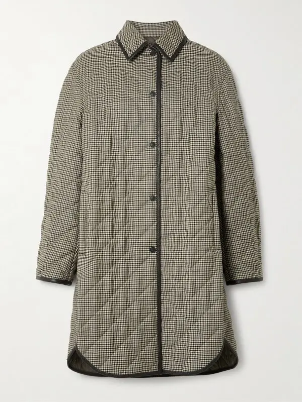 Purdey Abbot Houndstooth Quilted Wool Jacket With Leather Trims